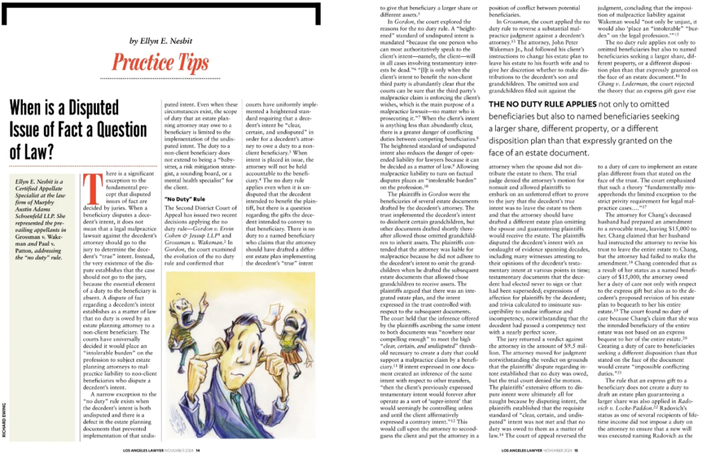 “When is a Disputed Issue of Fact a Question of Law?” By Ellyn E ...